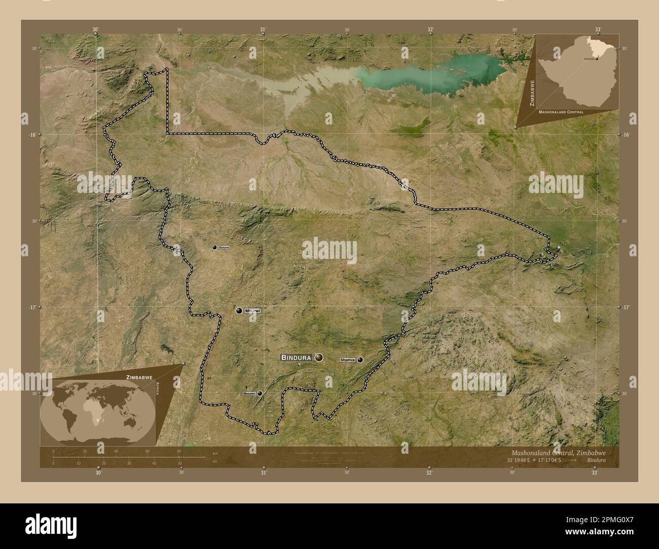 Mashonaland Central, province of Zimbabwe. Low resolution satellite map ...
