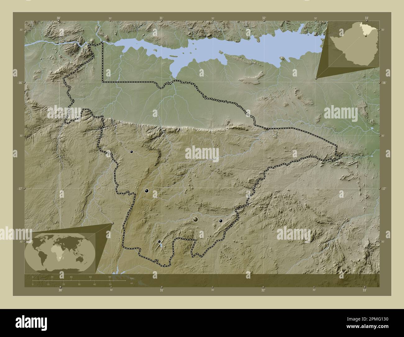 Mashonaland Central, province of Zimbabwe. Elevation map colored in ...