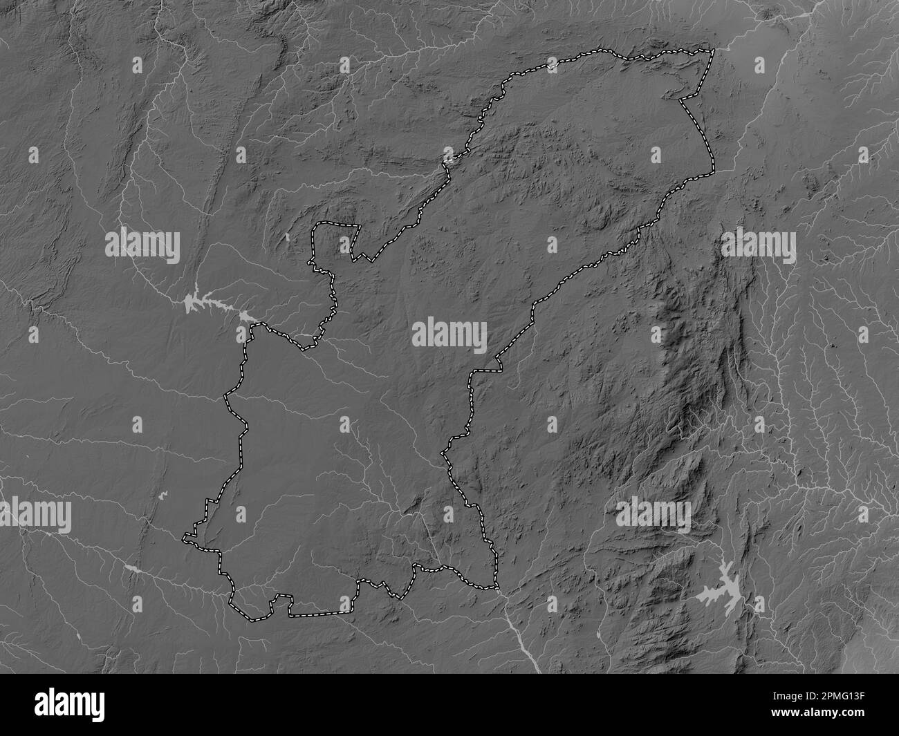 Mashonaland East, province of Zimbabwe. Grayscale elevation map with ...