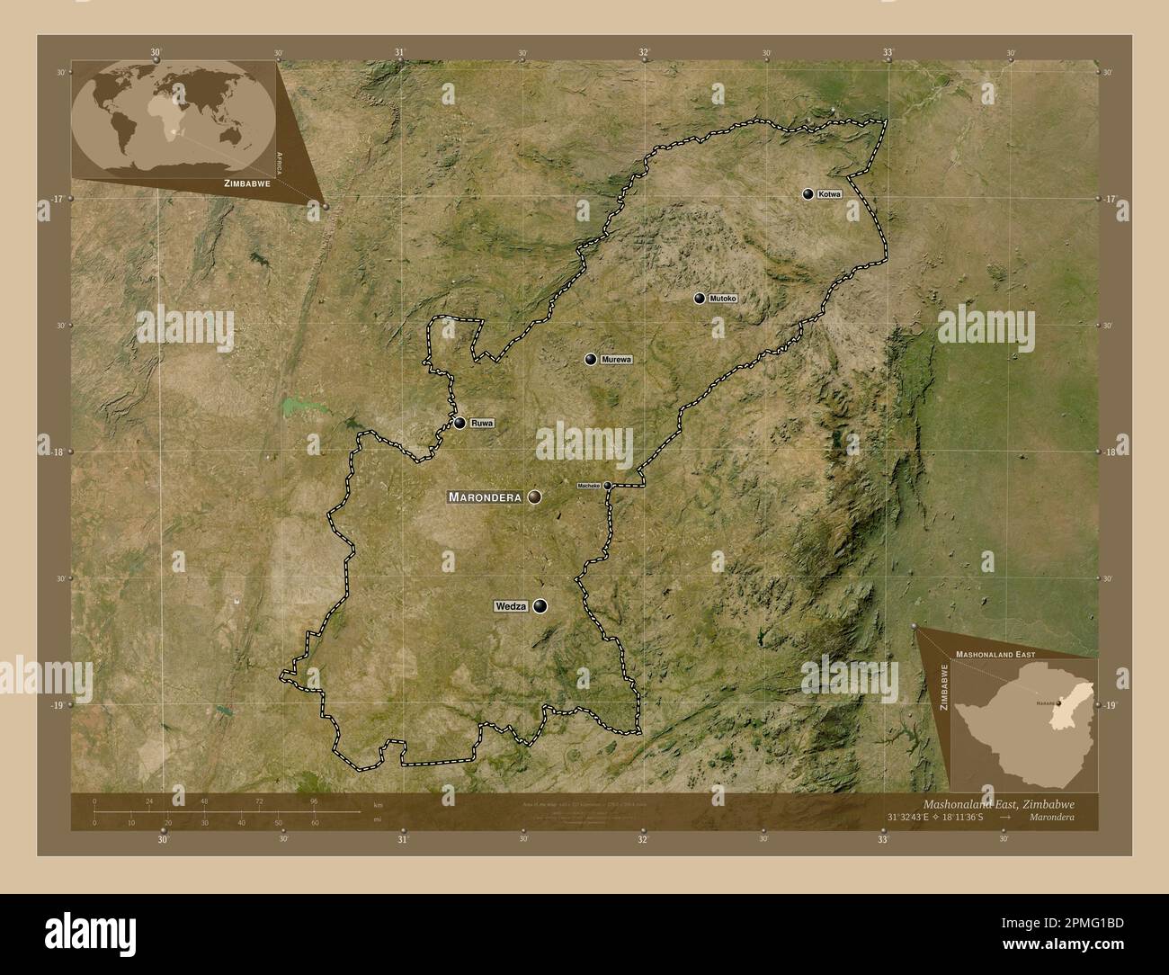 Mashonaland East, province of Zimbabwe. Low resolution satellite map ...
