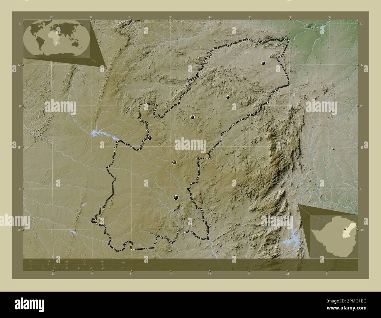Mashonaland East, province of Zimbabwe. Elevation map colored in wiki ...