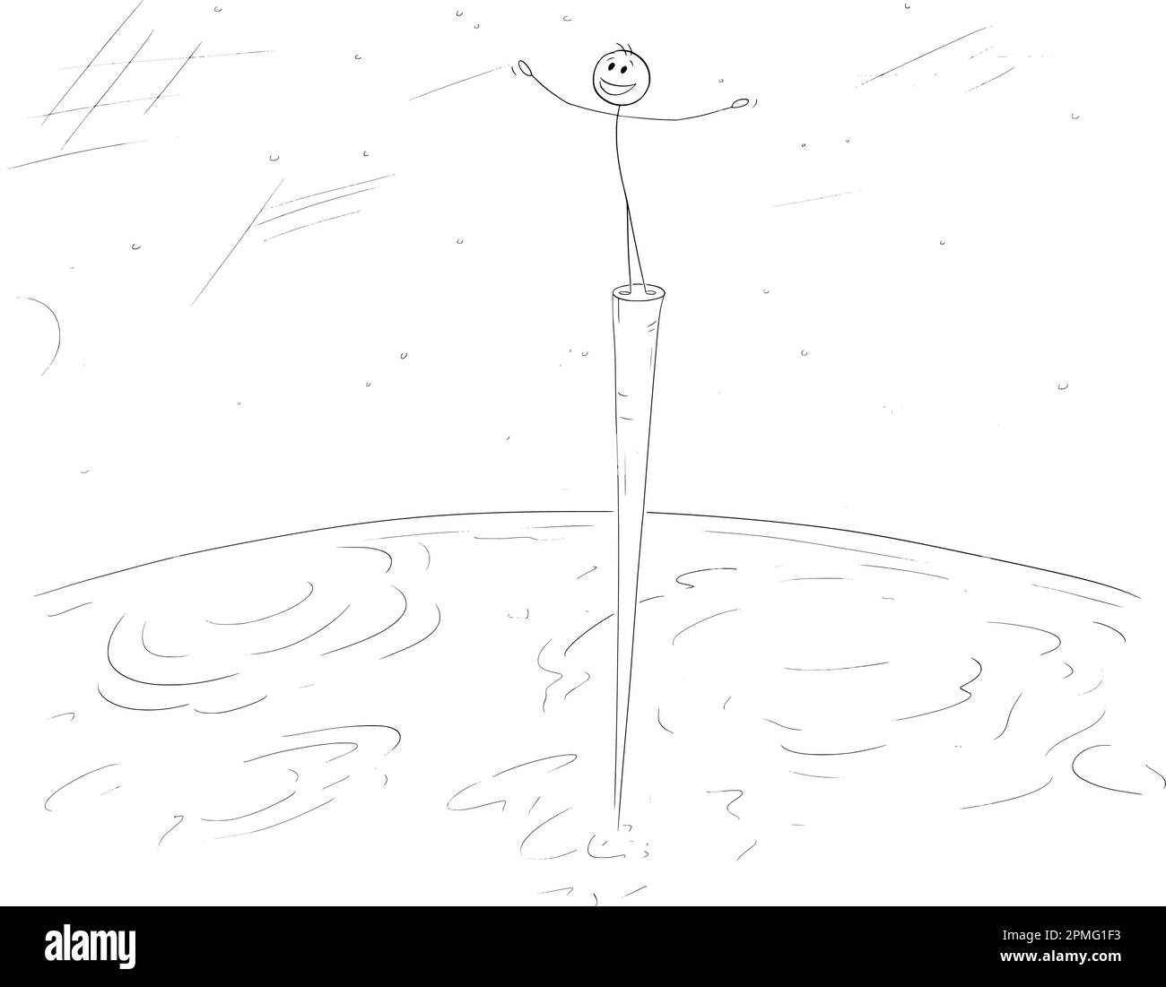 Person Standing above clouds looking on planet Earth, vector cartoon ...