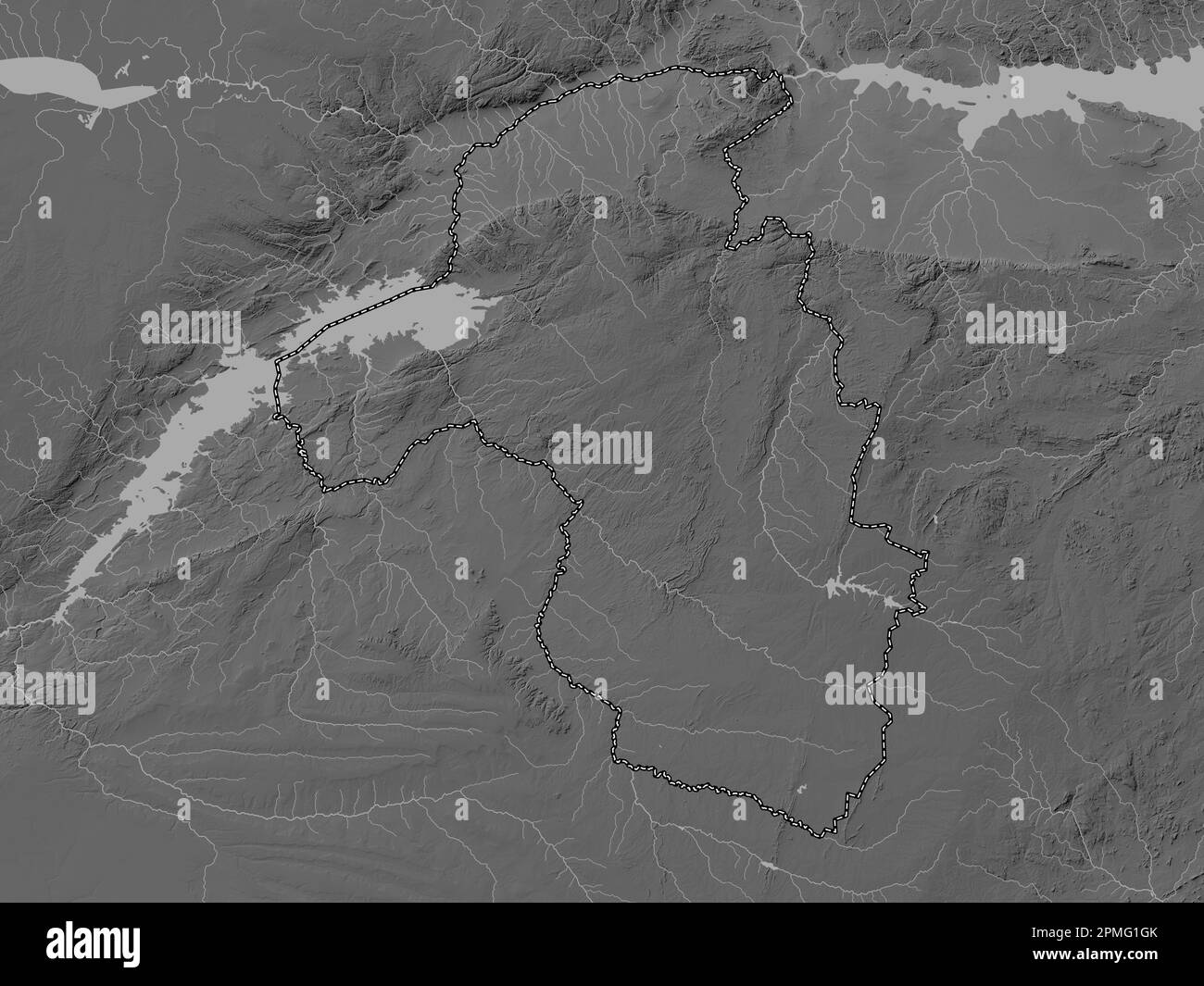 Mashonaland West, province of Zimbabwe. Grayscale elevation map with ...