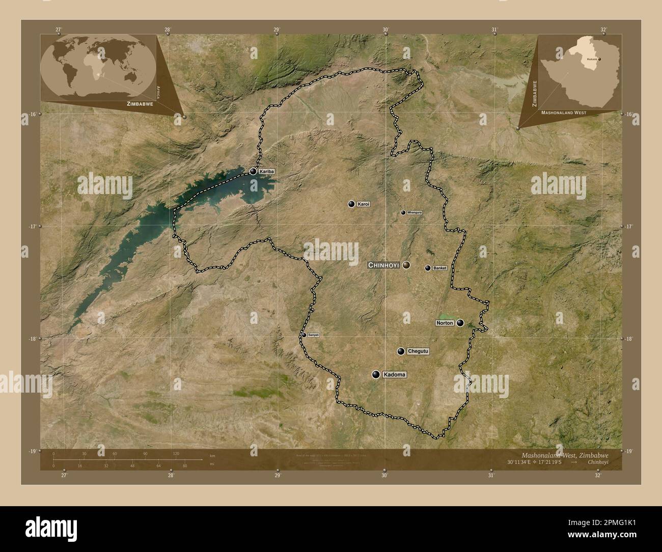 Mashonaland West, province of Zimbabwe. Low resolution satellite map ...