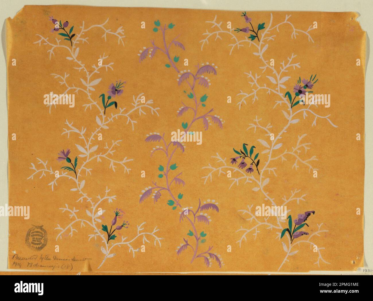 Drawing, Project for a woven fabric; France; gouache colors on oiled ...