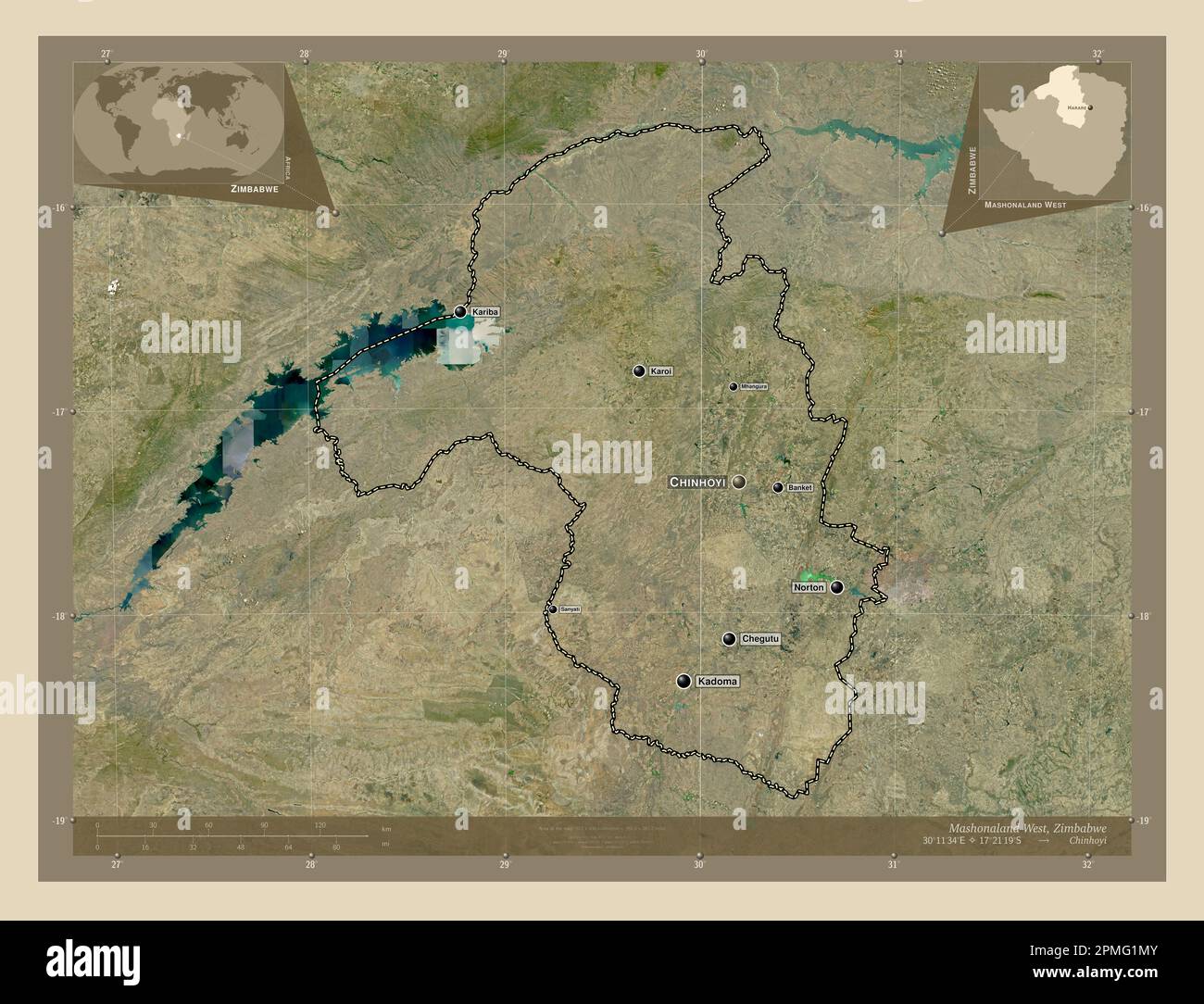 Mashonaland West, province of Zimbabwe. High resolution satellite map ...