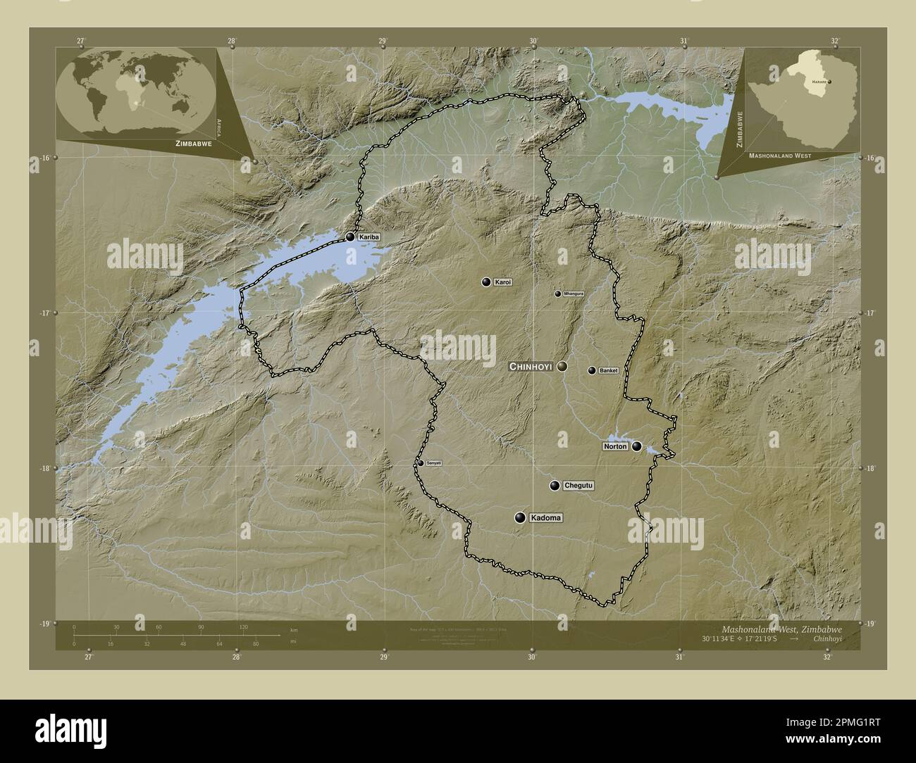 Mashonaland West, province of Zimbabwe. Elevation map colored in wiki ...