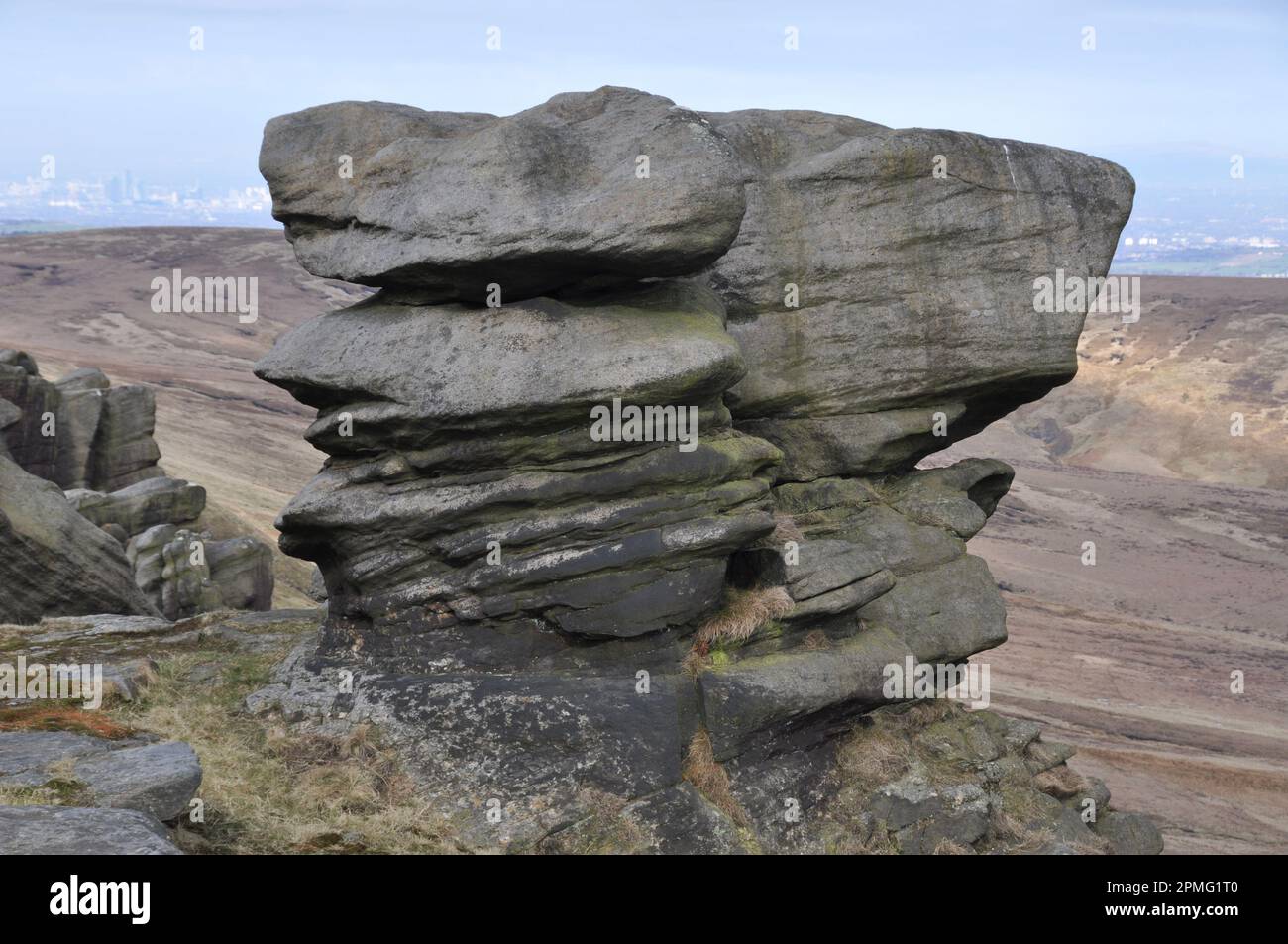 Rock formation looking like heads, on the North edge of Kinder Scout ...