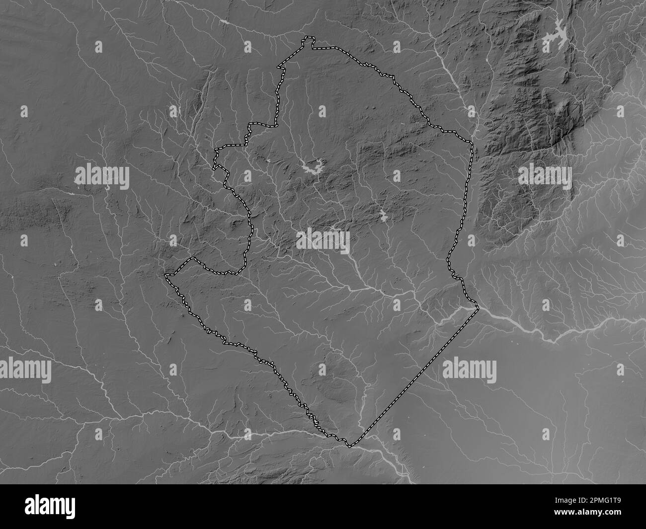 Masvingo, province of Zimbabwe. Grayscale elevation map with lakes and ...