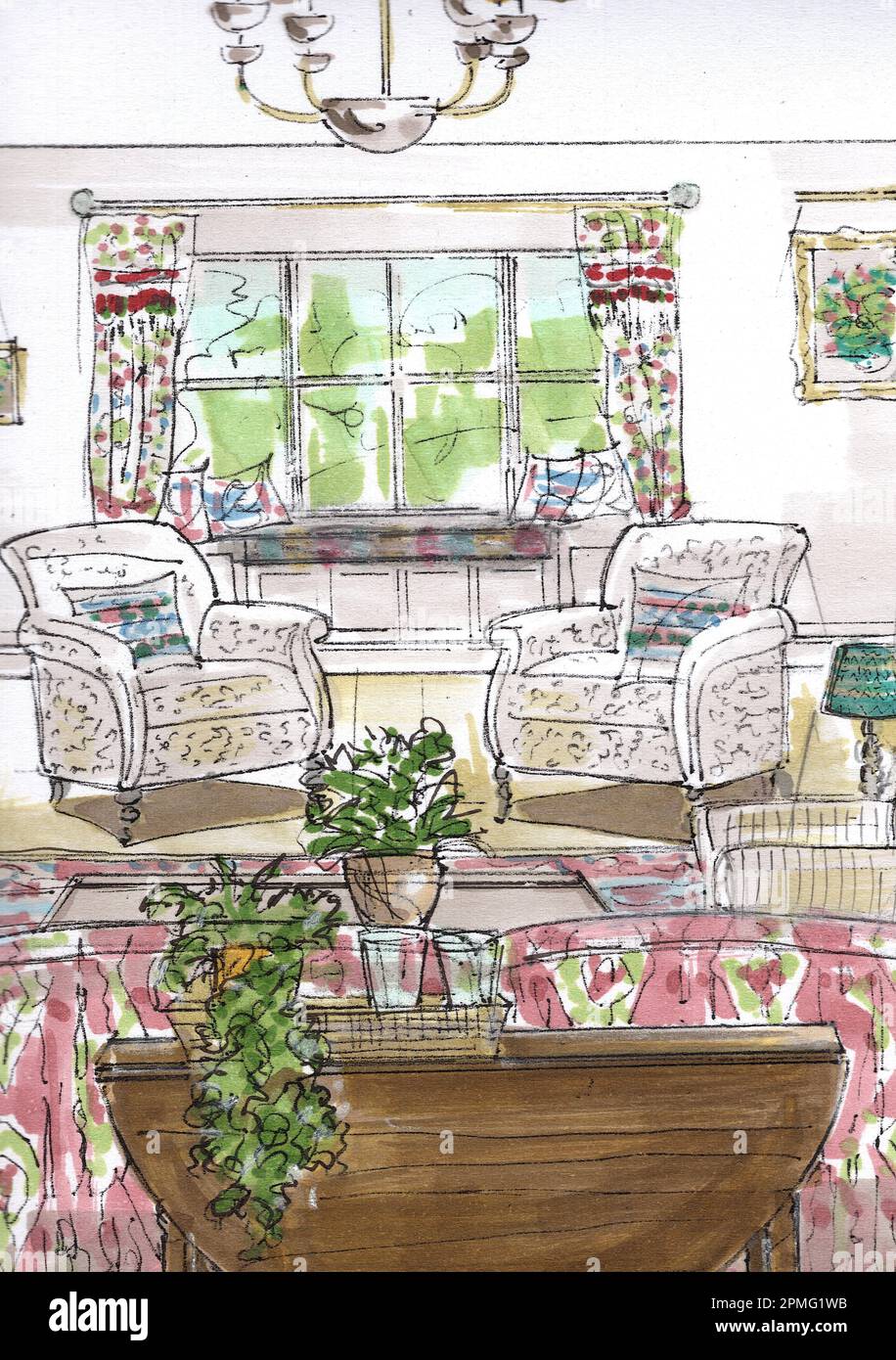 Colour sketch for a traditional style lounge Stock Photo - Alamy