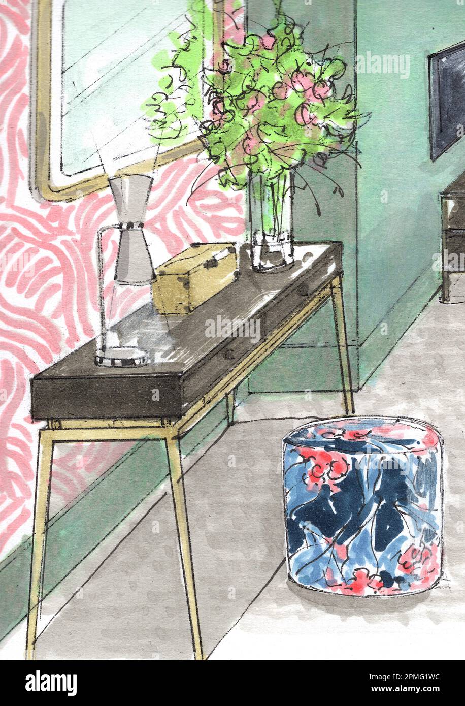 Colour sketch for a traditional style lounge Stock Photo - Alamy