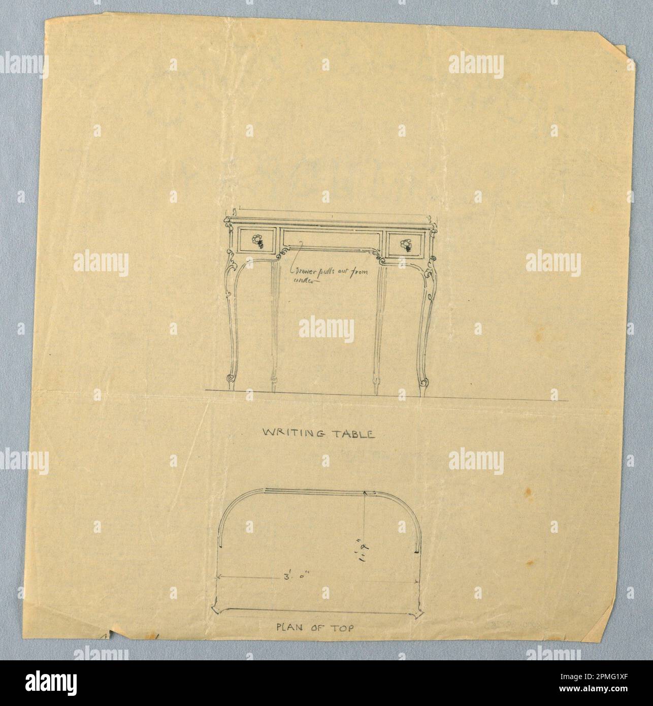 Drawing, Design for Writing Table with Semi-Circular Back in Elevation ...