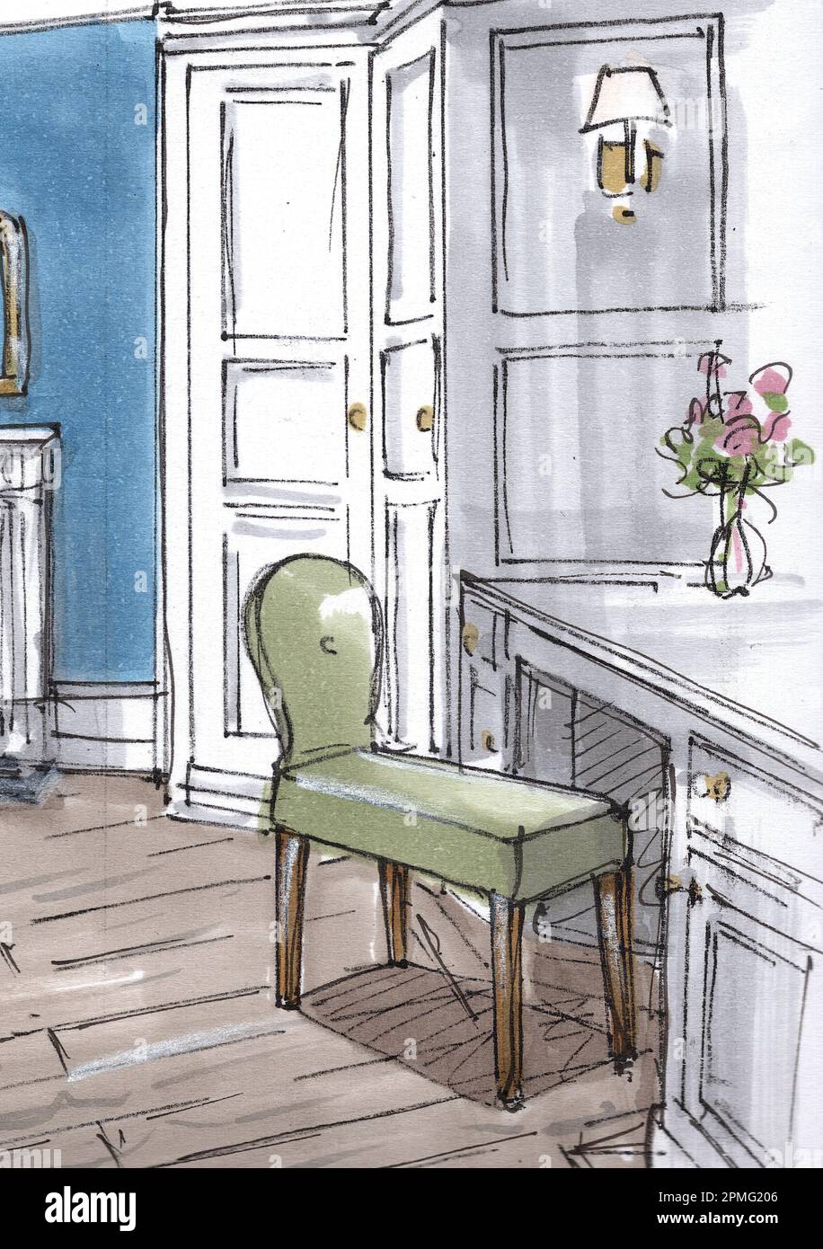 Colour sketch for a traditional style lounge Stock Photo - Alamy