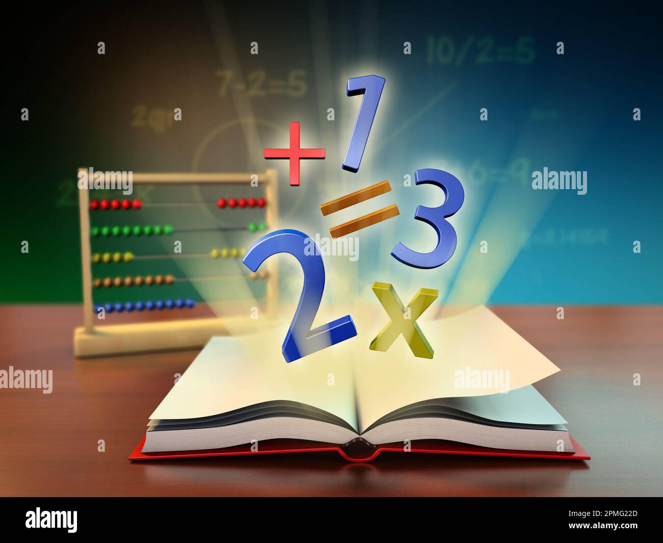 Numbers and mathematical operators coming out of an open book. Digital ... Numbers and mathematical operators coming out of an open book. Digital ...