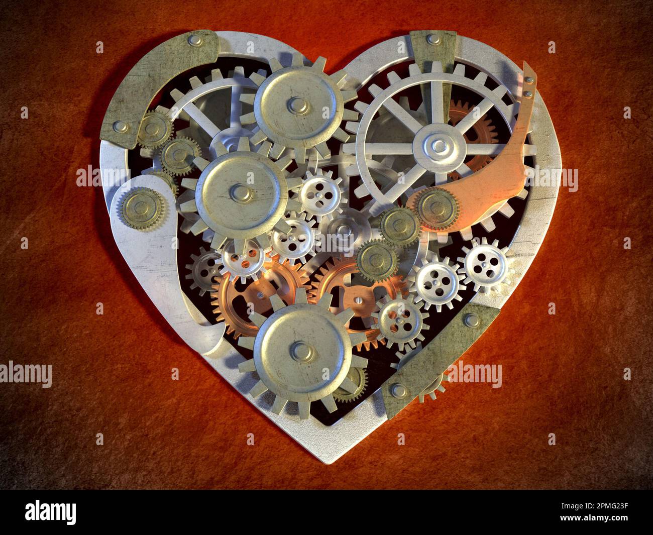 Gear mechanism creating an heart shape. Digital illustration Stock ...
