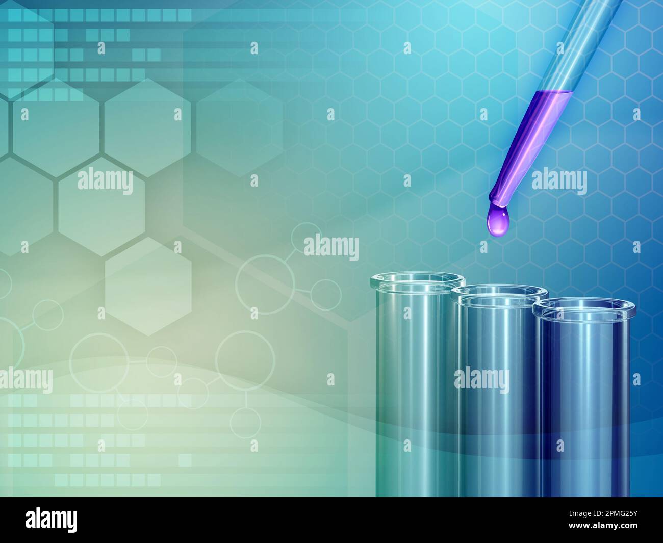Medical laboratory background with some flasks and a pipette. 3D ...