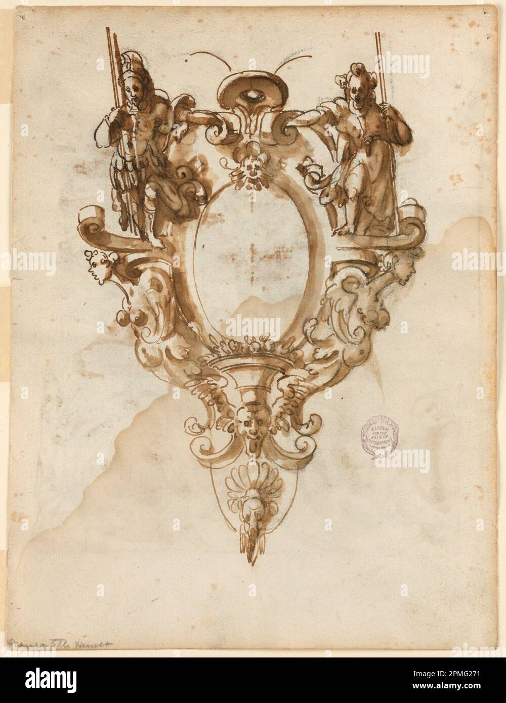 Drawing, Design for an Escutcheon; Italy; charcoal, pen and ink, brush ...