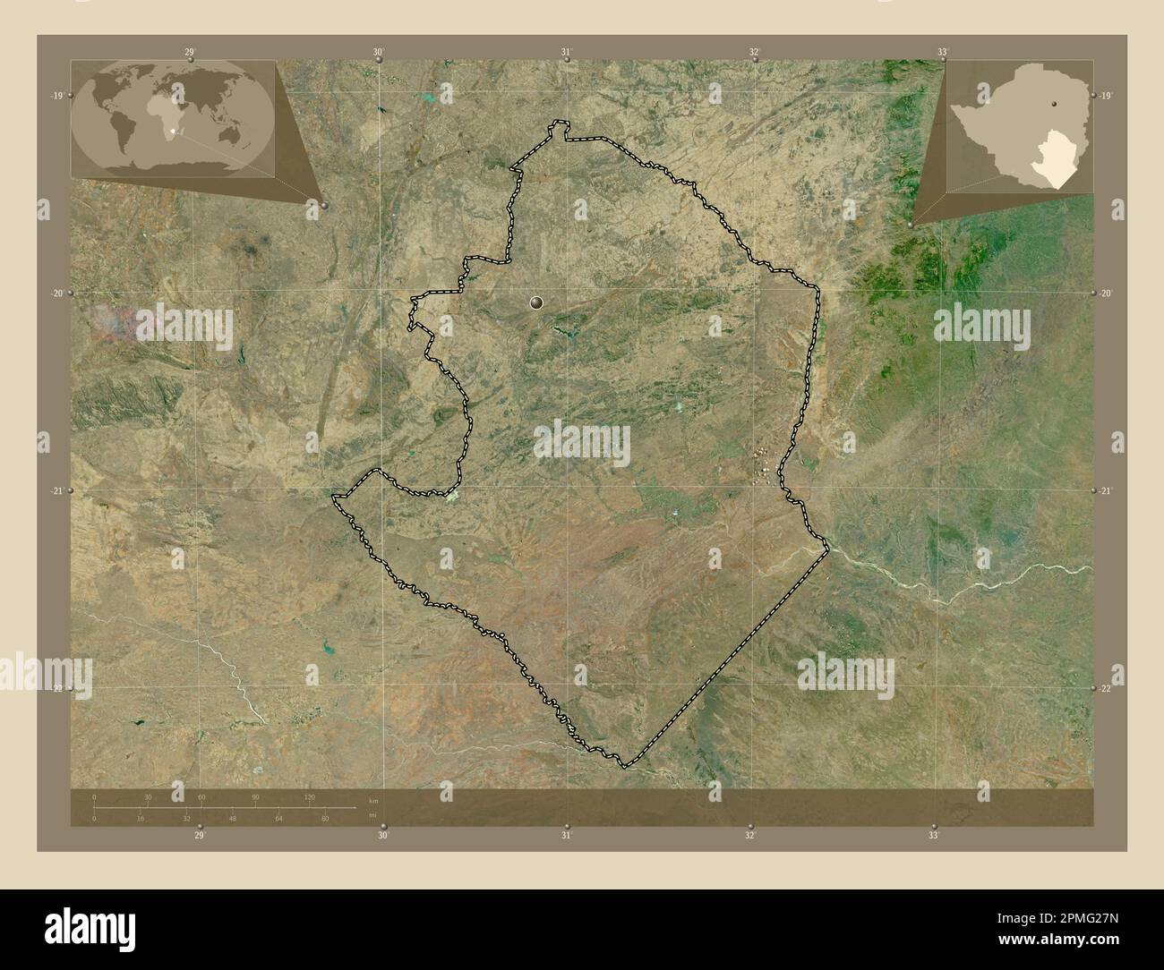 Masvingo, province of Zimbabwe. High resolution satellite map. Corner ...