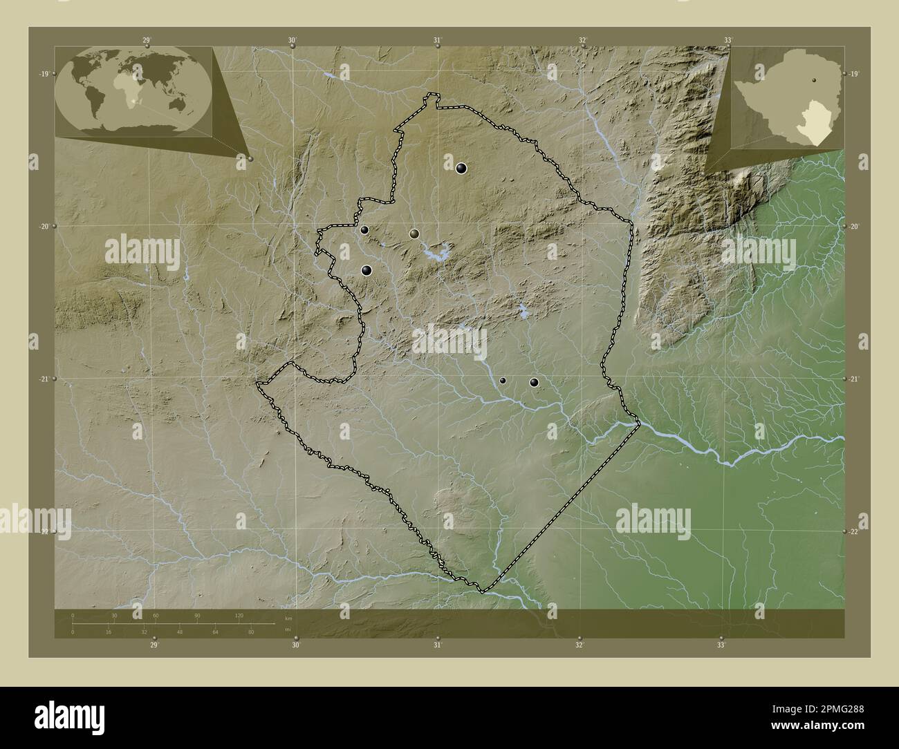 Masvingo, province of Zimbabwe. Elevation map colored in wiki style ...