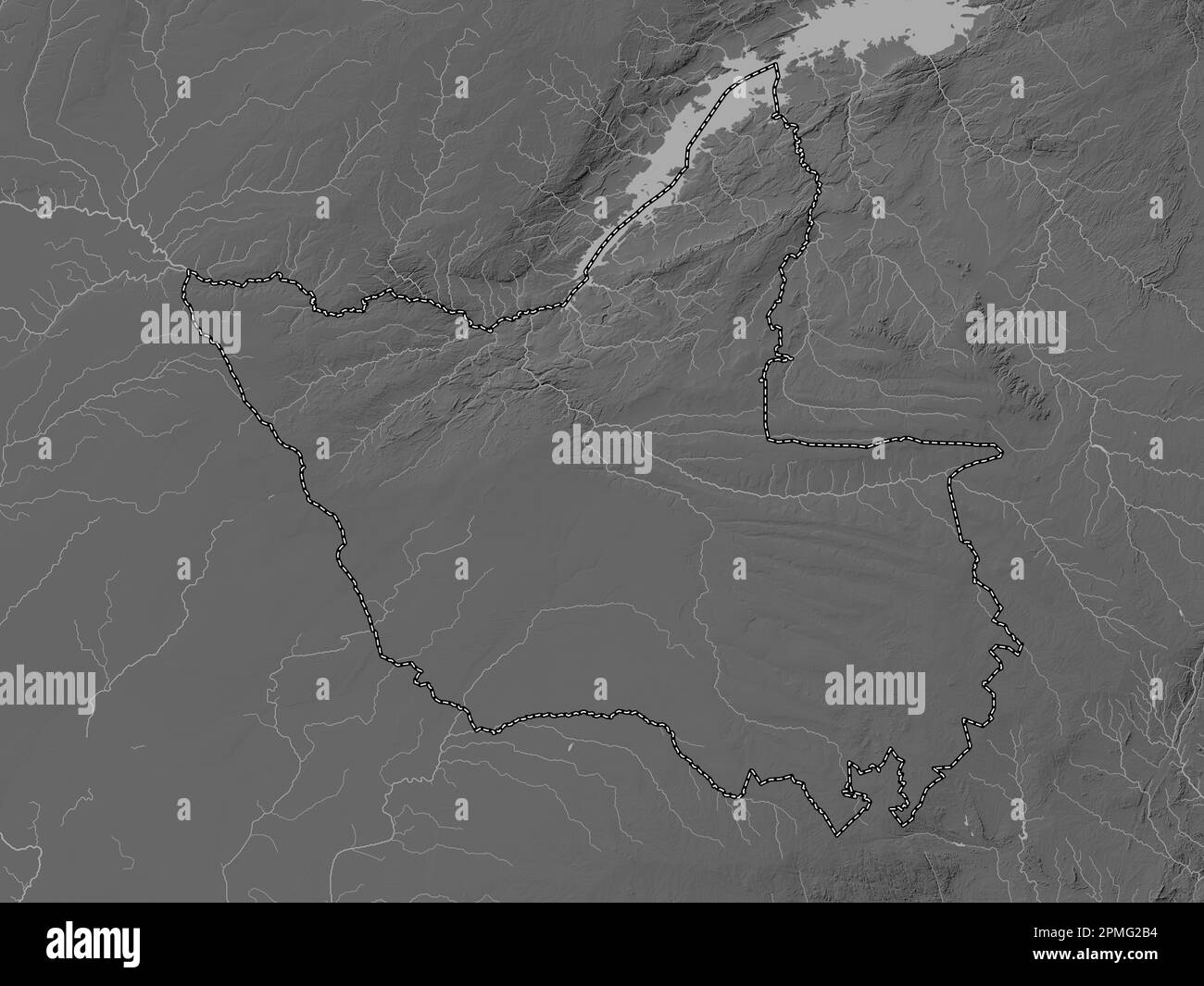 Matabeleland North, province of Zimbabwe. Grayscale elevation map with ...