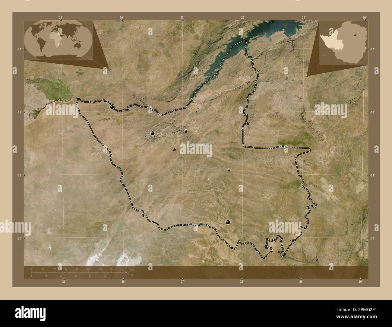 Matabeleland North, province of Zimbabwe. Low resolution satellite map ...