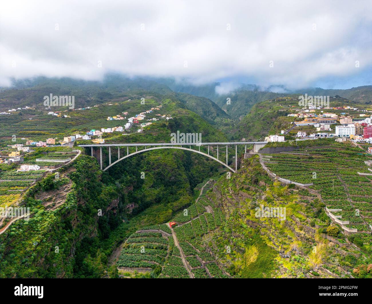 Aerial view of Los Tilos bridge near Los Sauces at La Palma Island ...