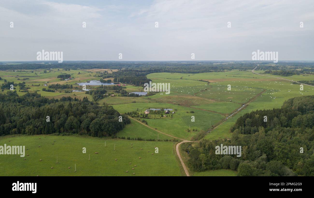 Drone photography of agriculture fields, farm and rural landscape ...