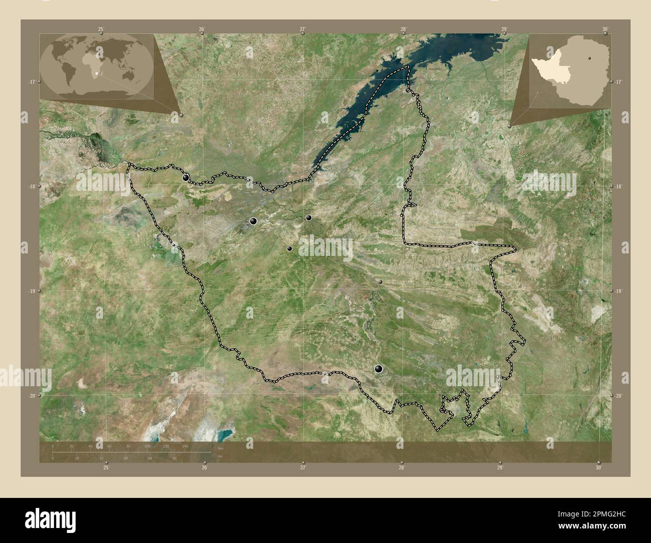 Matabeleland North, province of Zimbabwe. High resolution satellite map ...