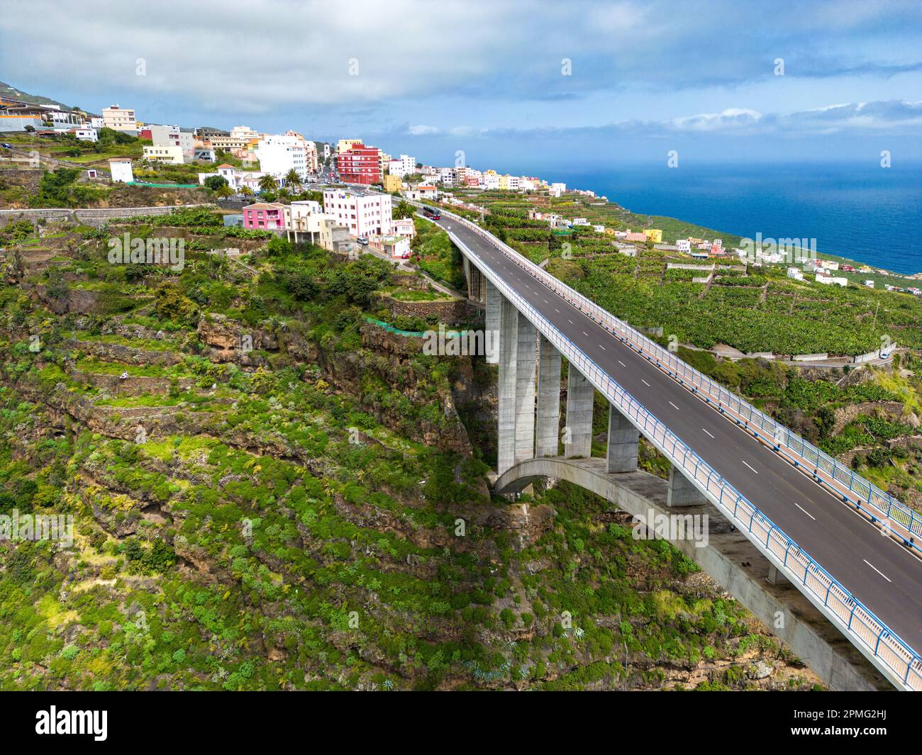 Aerial view of Los Tilos bridge near Los Sauces at La Palma Island ...