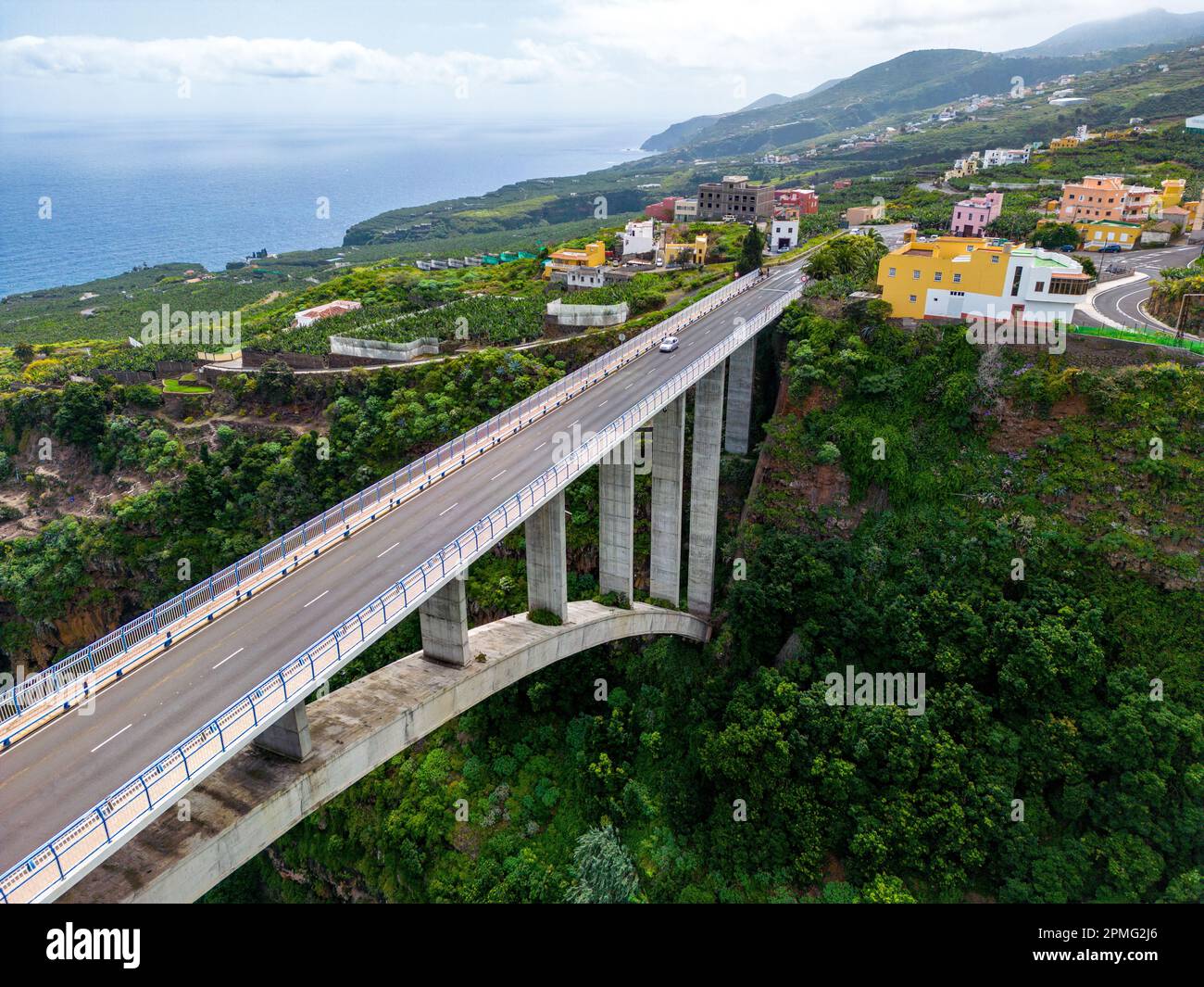 Aerial view of Los Tilos bridge near Los Sauces at La Palma Island ...