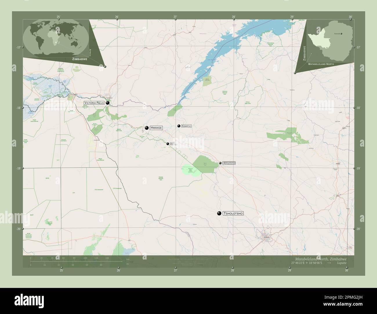 Matabeleland North, province of Zimbabwe. Open Street Map. Locations ...