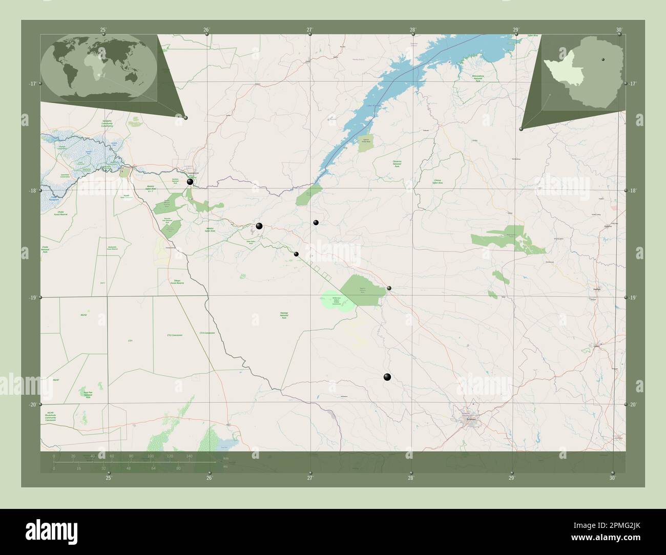 Matabeleland North, province of Zimbabwe. Open Street Map. Locations of ...