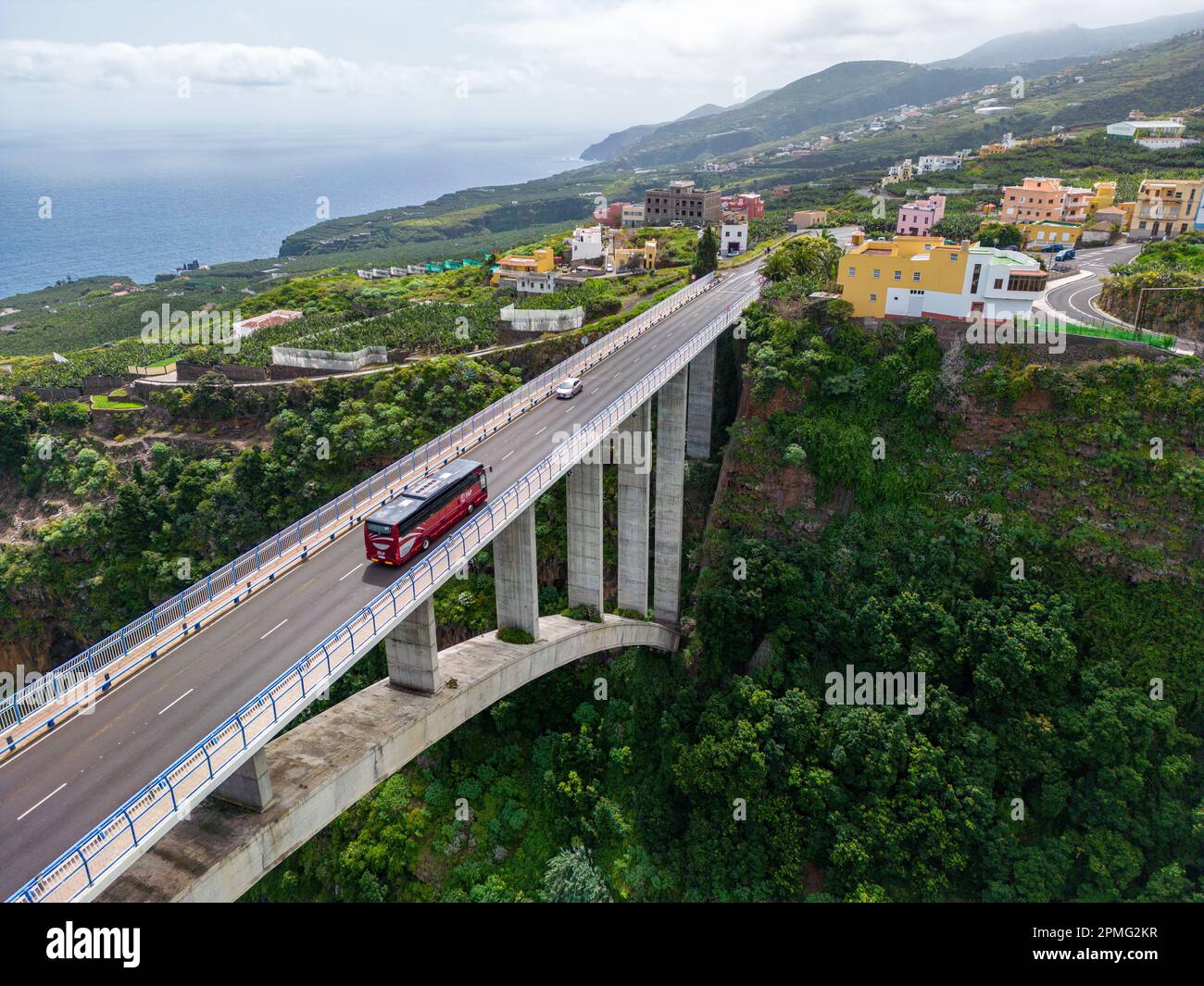 Aerial view of Los Tilos bridge near Los Sauces at La Palma Island ...