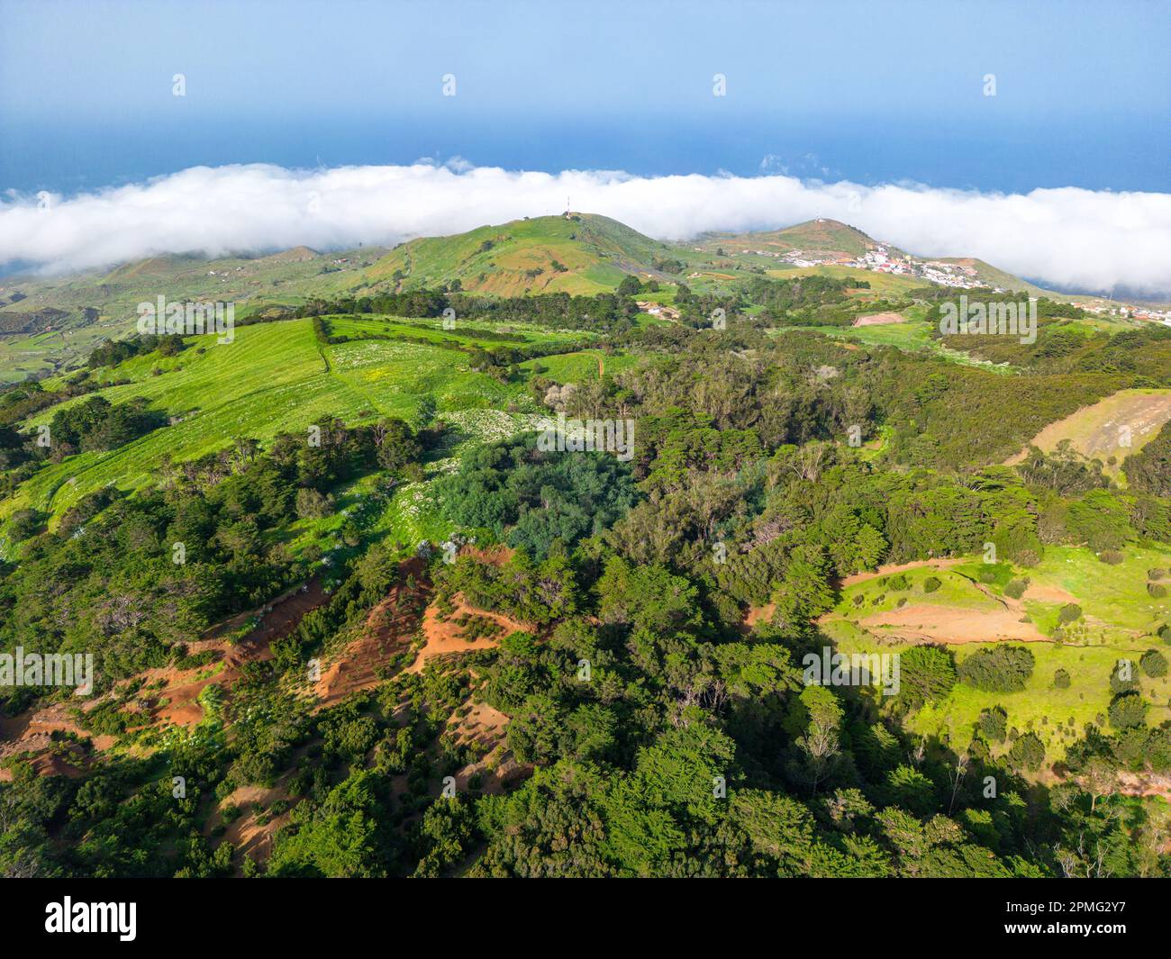 Aerial View at Green Volcanic Hills near Villa de Valverde at El Hierro ...