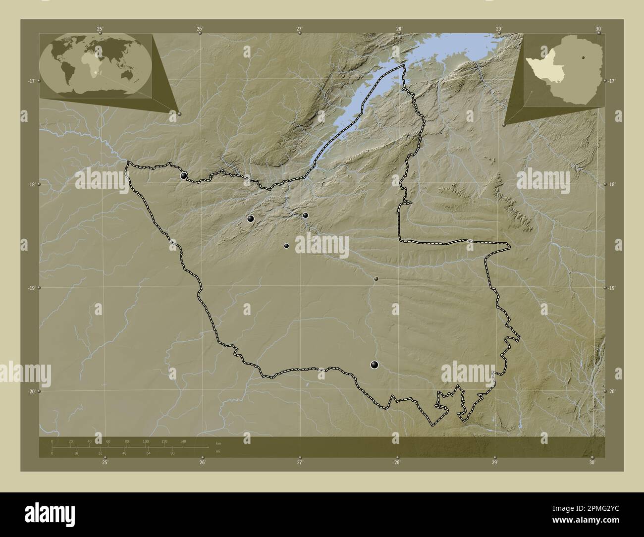Matabeleland North, province of Zimbabwe. Elevation map colored in wiki ...