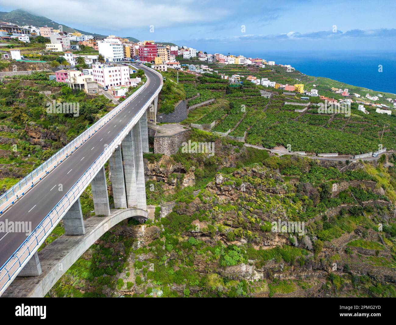 Aerial view of Los Tilos bridge near Los Sauces at La Palma Island ...