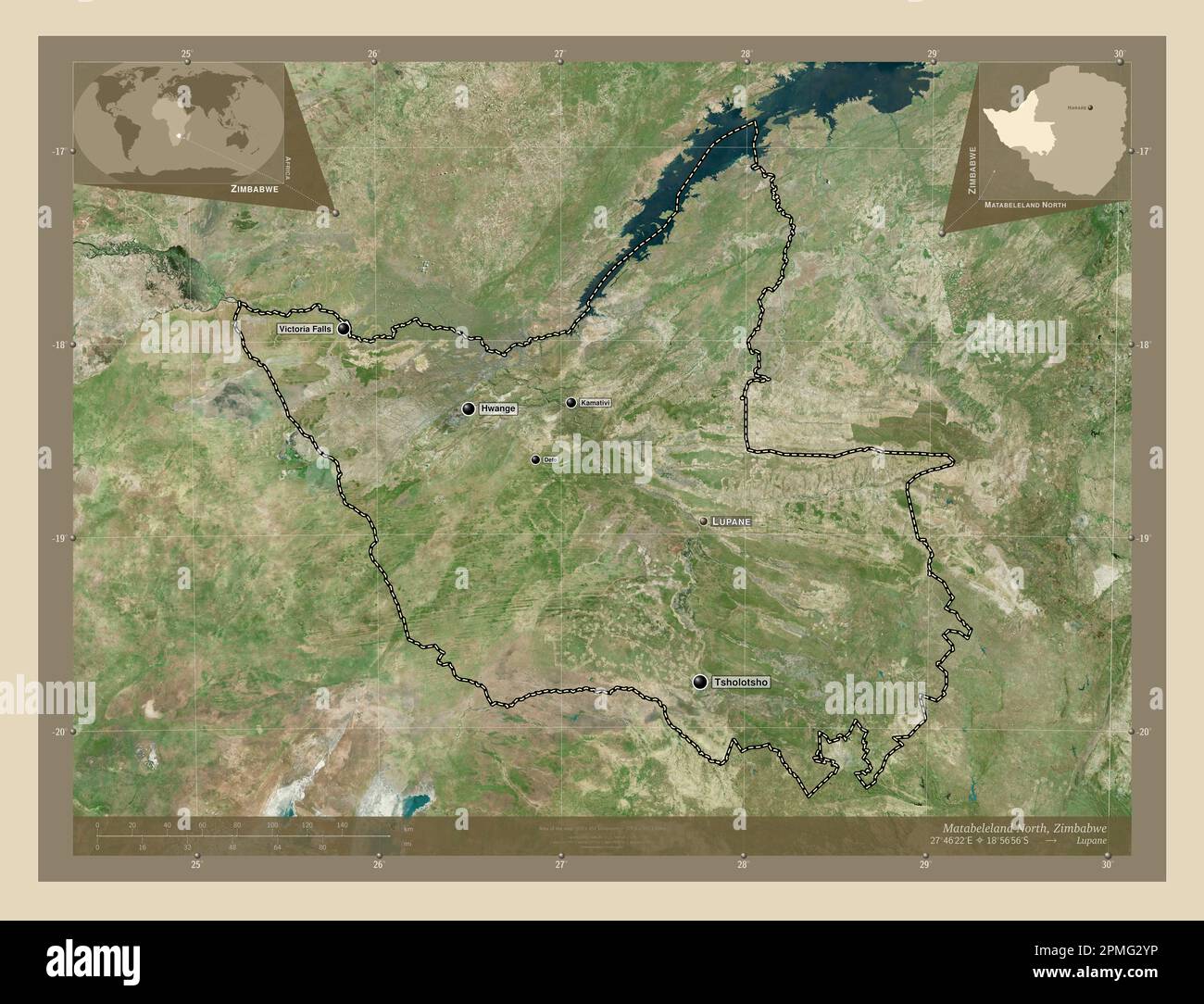Matabeleland North, province of Zimbabwe. High resolution satellite map ...