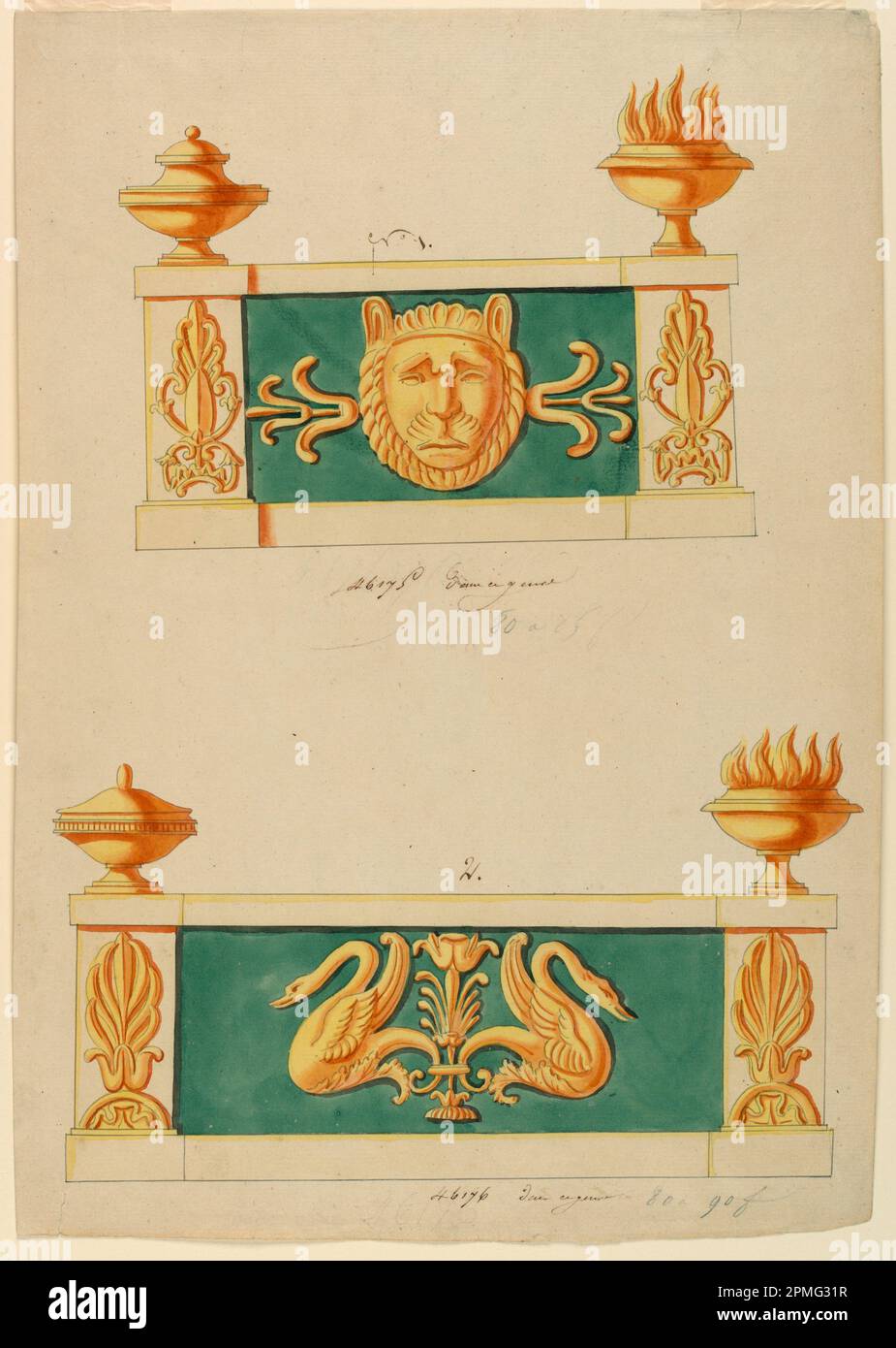 Drawing, Design for two andirons; Manufactured by Lefebvre Manufactory ...