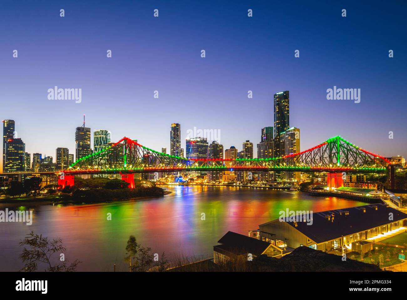 brisbane with story bridge in queensland, australia at night Stock ...
