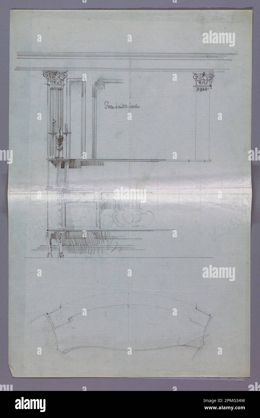 Drawing, Partial Design for Sideboard in Elevation and Plan; Designed ...