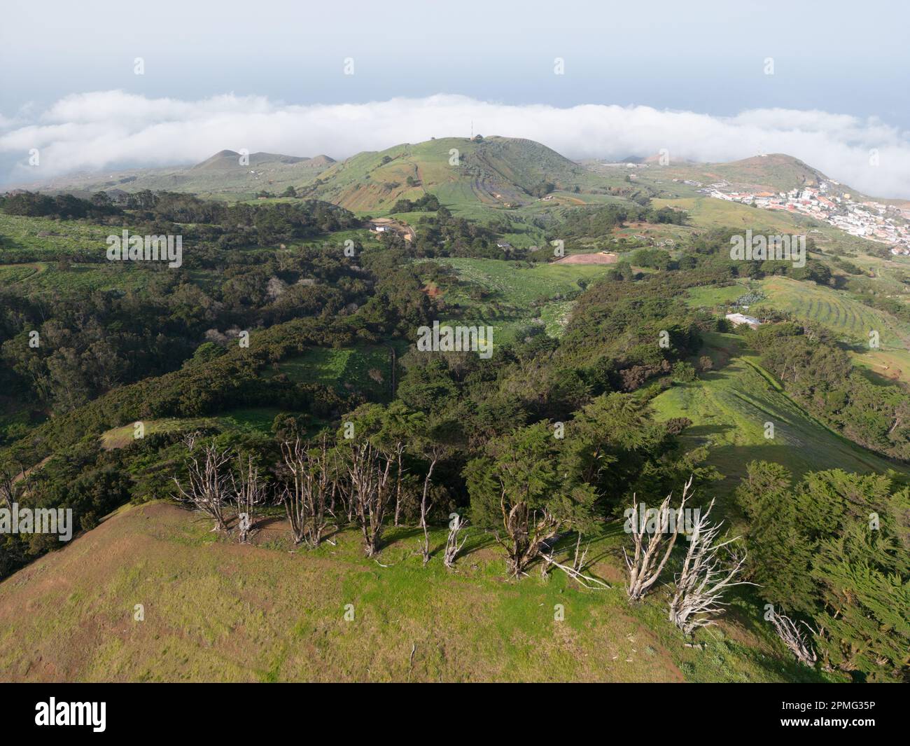 Aerial View at Green Volcanic Hills near Villa de Valverde at El Hierro ...