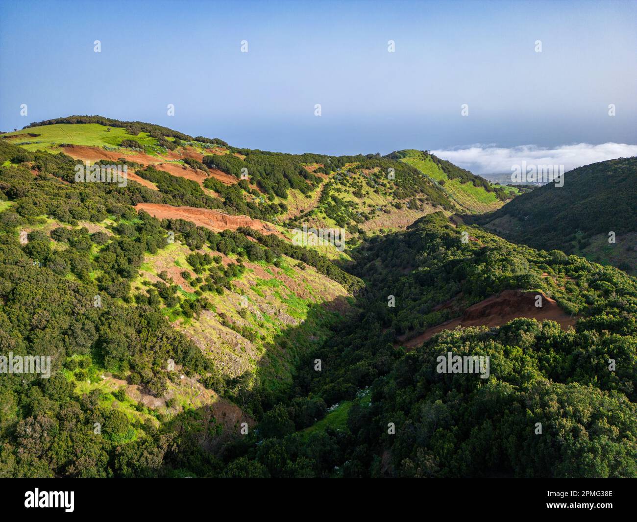 Aerial View at Green Volcanic Hills near Villa de Valverde at El Hierro ...