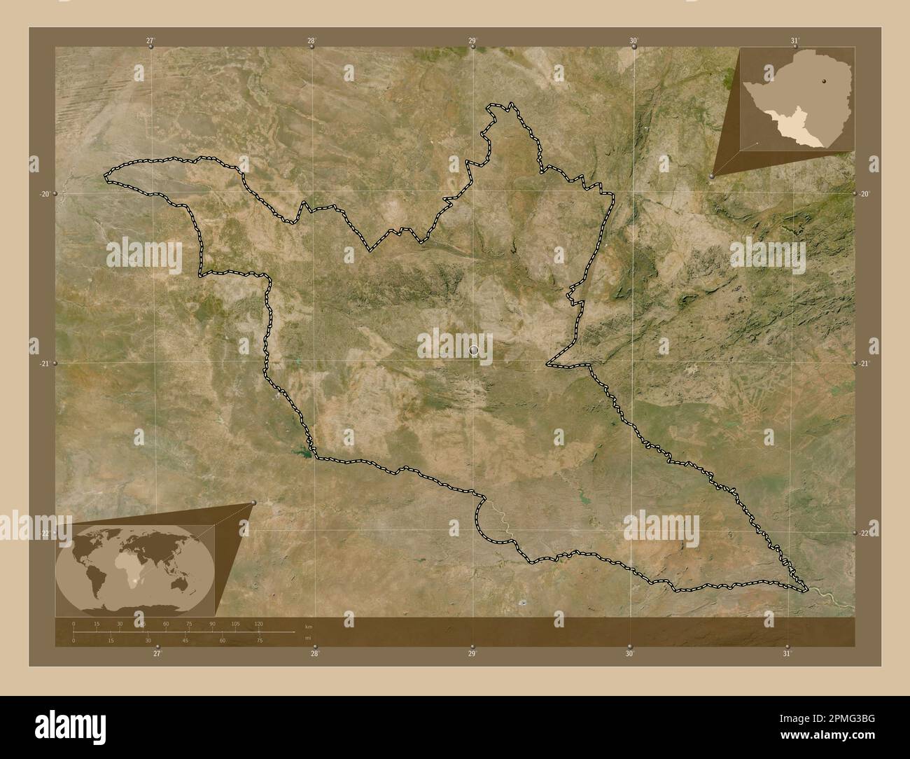 Matabeleland South, province of Zimbabwe. Low resolution satellite map ...