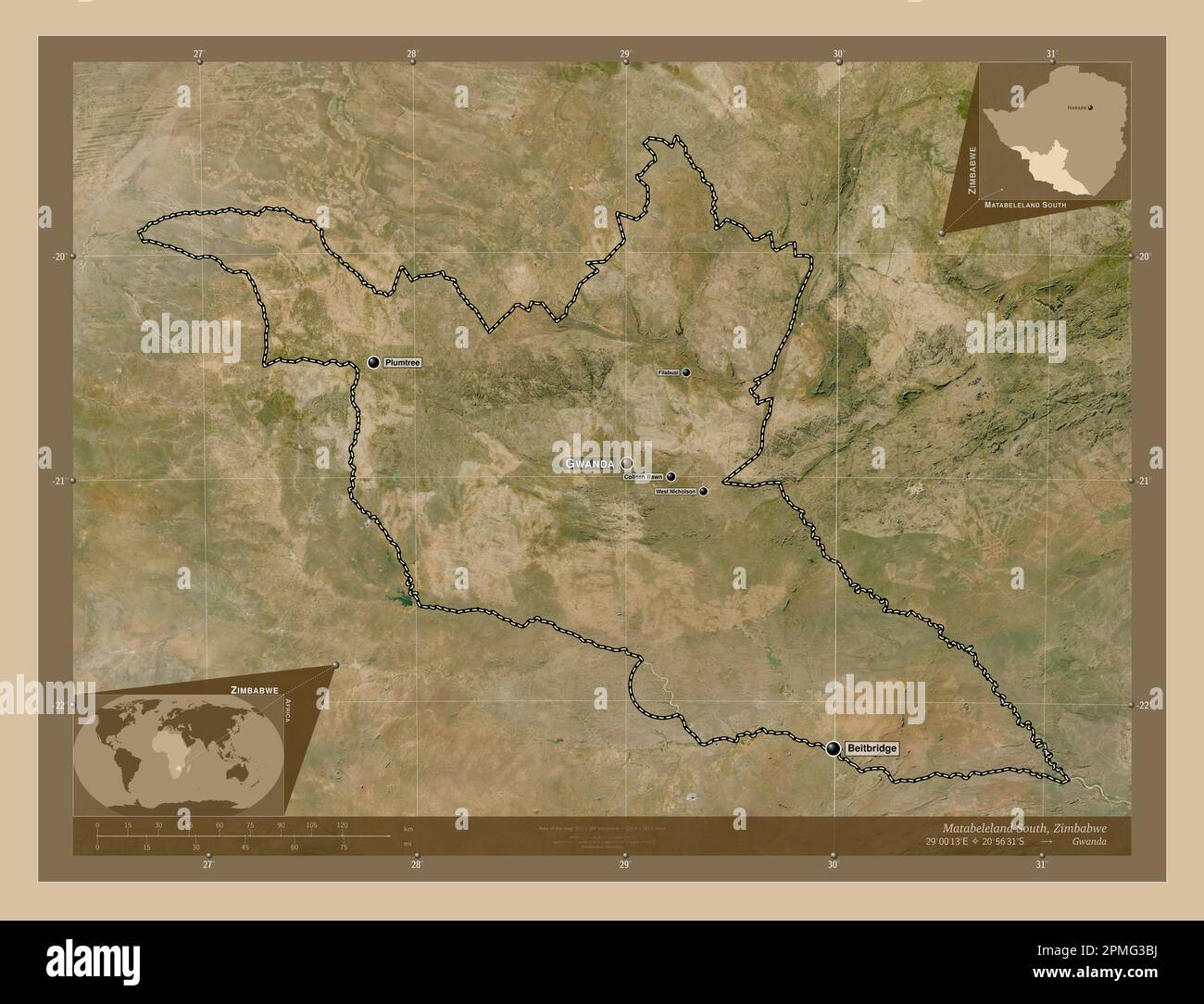 Matabeleland South, province of Zimbabwe. Low resolution satellite map ...