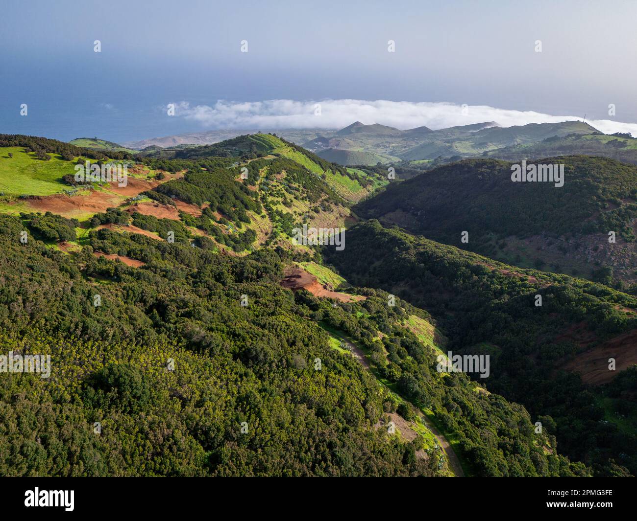 Aerial View at Green Volcanic Hills near Villa de Valverde at El Hierro ...