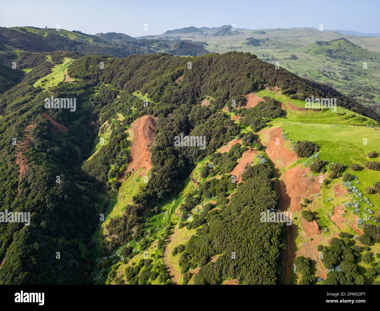 Aerial View at Green Volcanic Hills near Villa de Valverde at El Hierro ...
