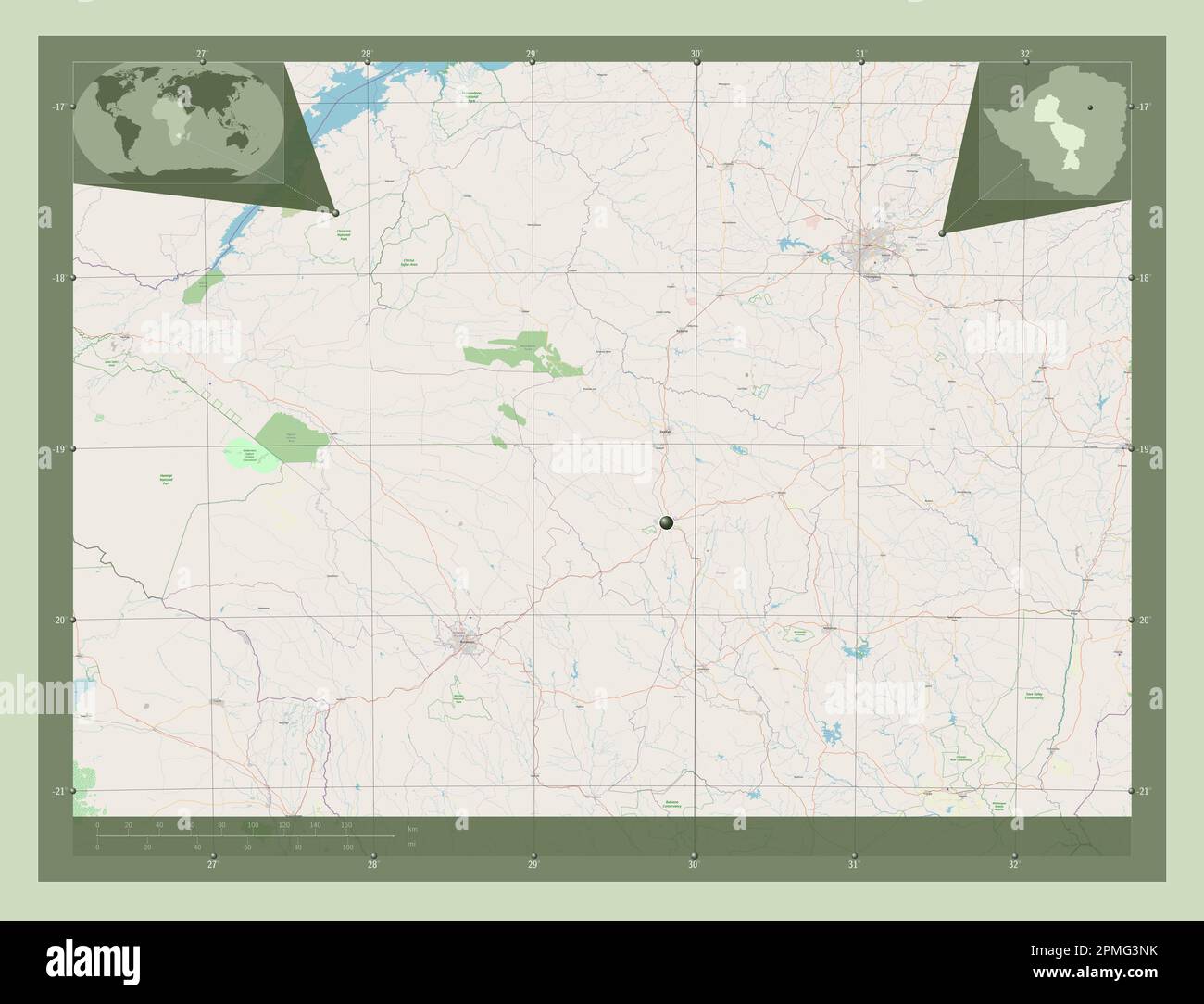 Midlands, province of Zimbabwe. Open Street Map. Corner auxiliary ...