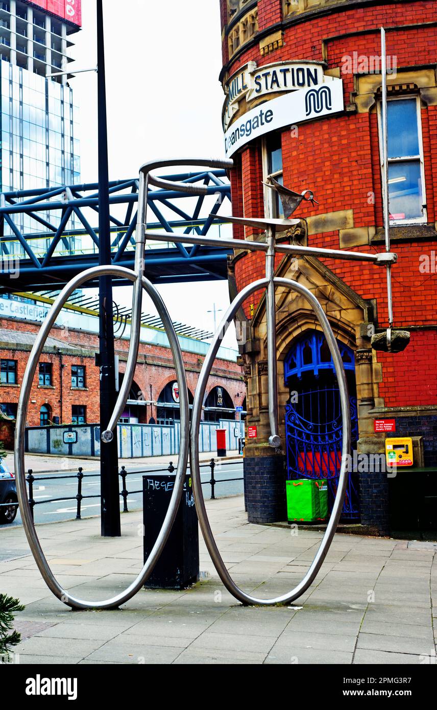 Bike Sculpture, Deansgate, Manchester, Lancashire, England Stock Photo ...