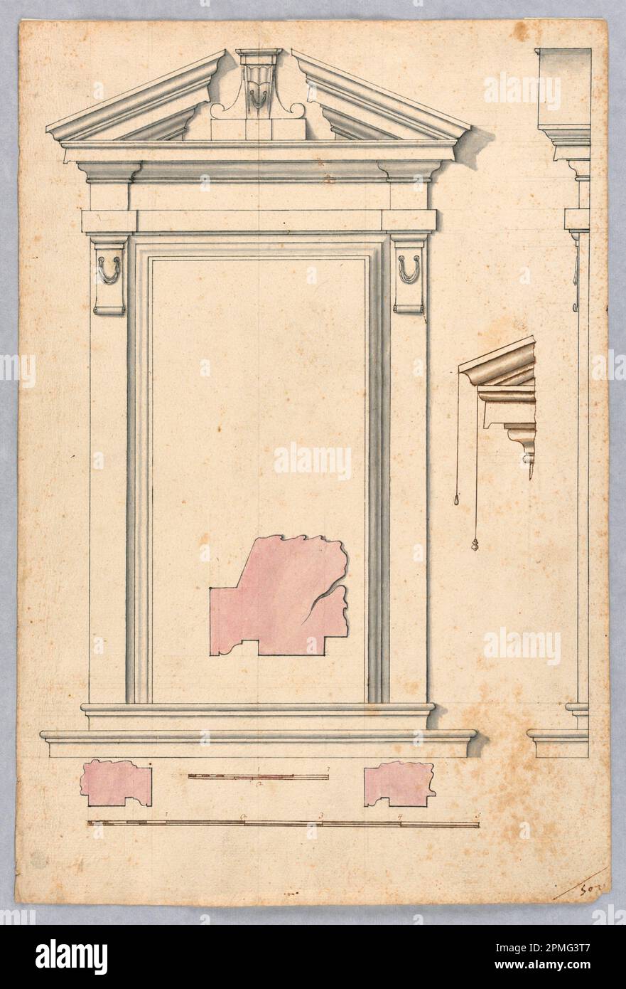 Drawing, Project for a Window; Italy; pen and brown ink, brush and gray ...