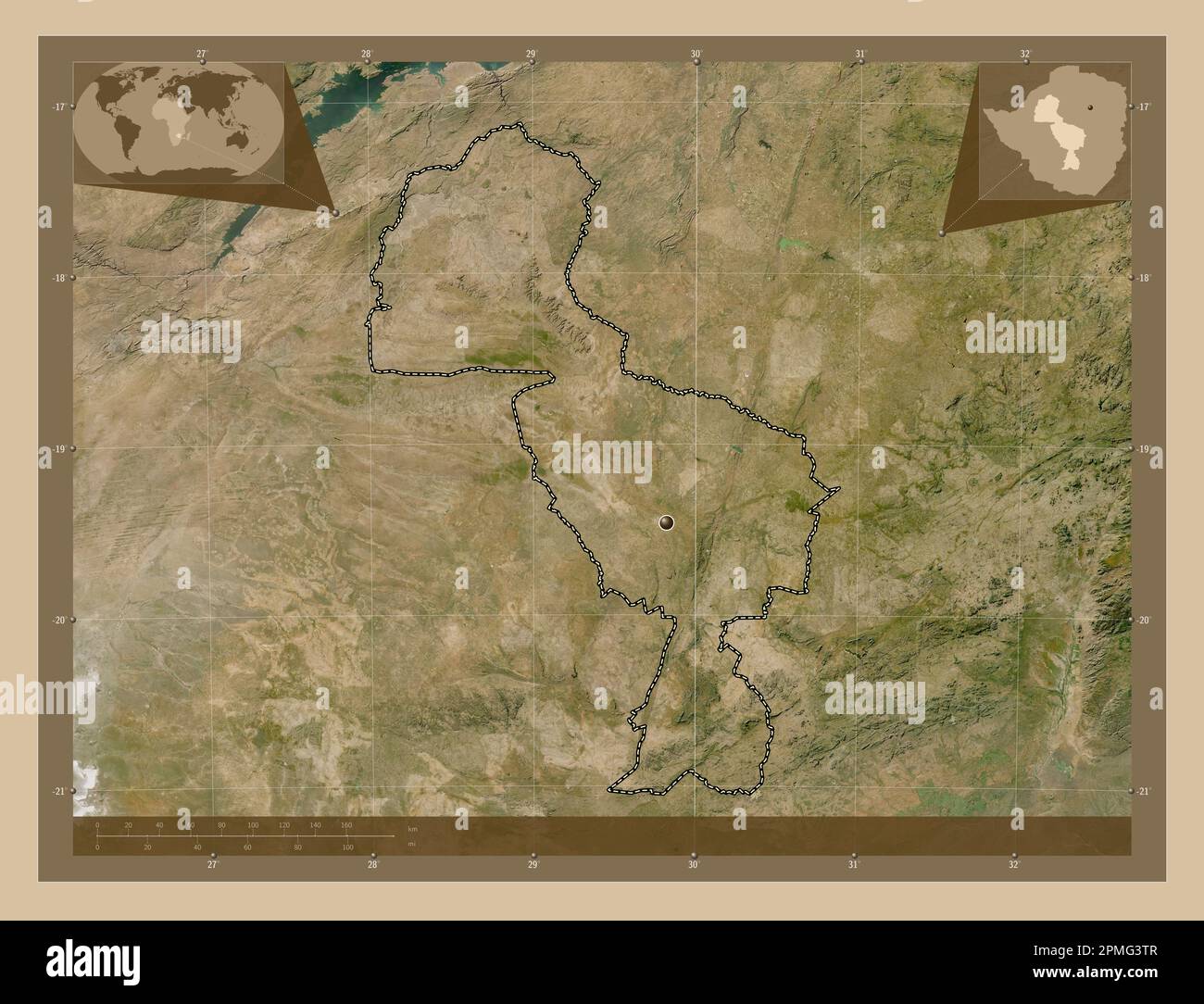 Midlands, province of Zimbabwe. Low resolution satellite map. Corner ...